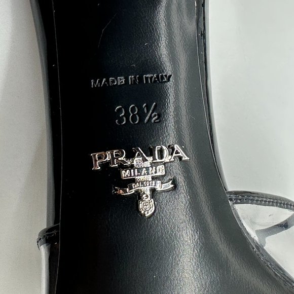 Prada | Shoes | Prada Signature Triangle Logo Pvc Patent Mule Sandals ...